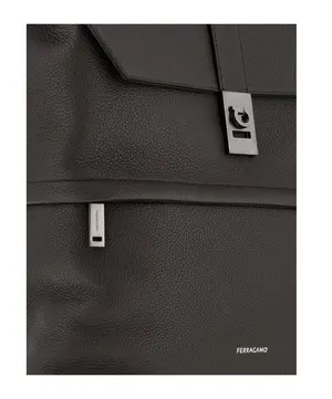 FERRAGAMO Gancini Buckle Leather Backpack - Black
