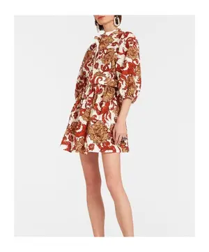 La DoubleJ Portofino Printed Dress With Detachable Ribbon Belt - Brown