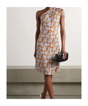 Versace Floral-printed One-shoulder Midi Dress