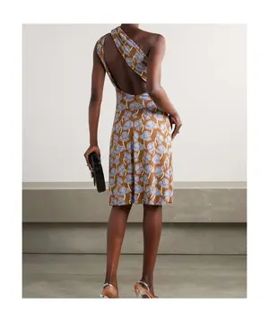 Versace Floral-printed One-shoulder Midi Dress