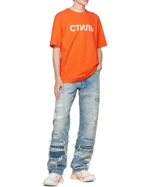 Heron Preston Logo Printed Crewneck T-shirt - Orange