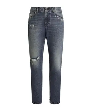 Dolce & Gabbana Distressed Logo Plaque Jeans - Multi-color