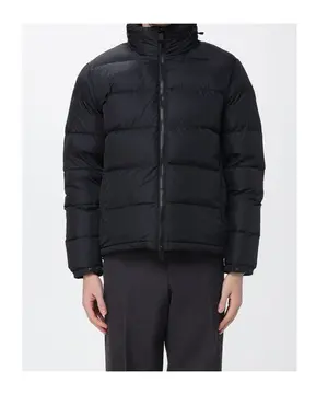 Aspesi Padded Zip Up Jacket With Logo Patch - Black