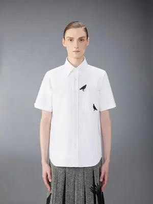 Thom Browne Raven-embroidered Cotton Shirt