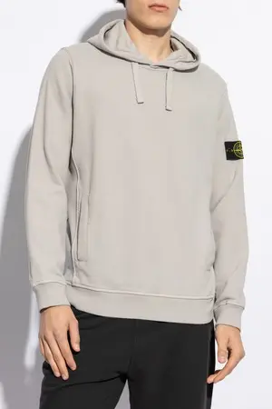 Stone Island Compass Patch Drawstring Hoodie - Grey