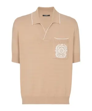 Balmain Cusson Embroidered Knit Polo Shirt - Beige