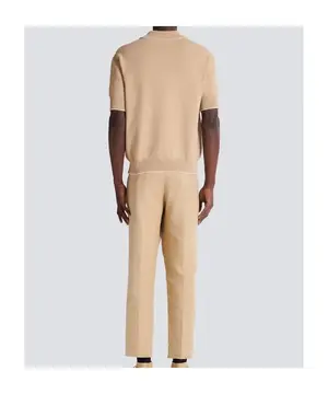 Balmain Cusson Embroidered Knit Polo Shirt - Beige