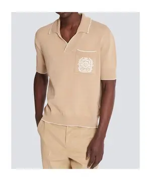 Balmain Cusson Embroidered Knit Polo Shirt - Beige