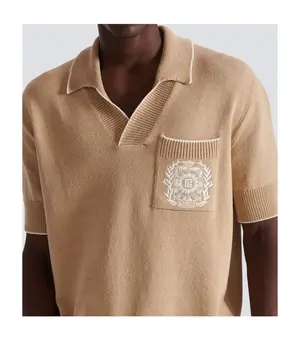 Balmain Cusson Embroidered Knit Polo Shirt - Beige