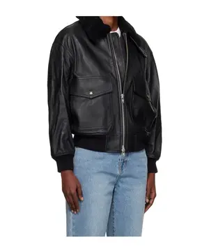 DUNST Leather Zip Up Jacket With Spread Collar