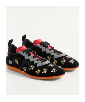 Valentino Garavani Chromathon Lace-up Sneakers With Floral Embellishments - Black