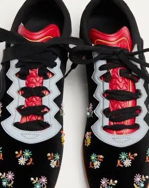 Valentino Garavani Chromathon Lace-up Sneakers With Floral Embellishments - Black