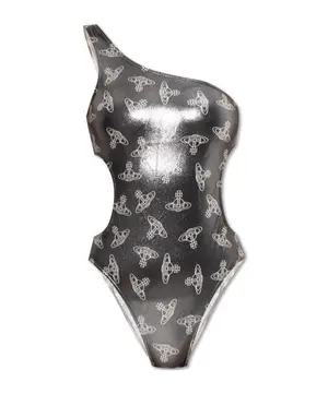 VIVIENNE WESTWOOD Orb Printed One-shoulder Swimsuit - Black