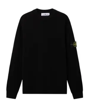 Stone Island Logo Patch Crew Neck Knitted Sweater - Black