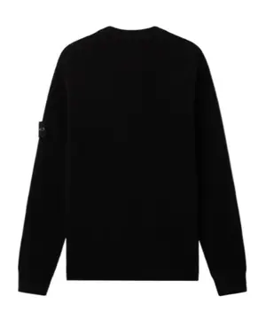 Stone Island Logo Patch Crew Neck Knitted Sweater - Black