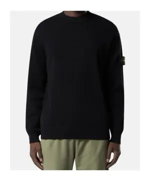 Stone Island Logo Patch Crew Neck Knitted Sweater - Black