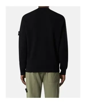 Stone Island Logo Patch Crew Neck Knitted Sweater - Black