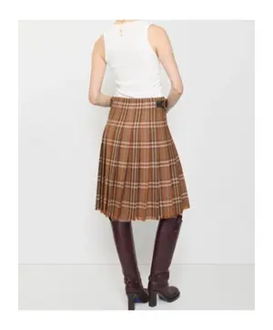 Burberry Checked Frayed-edge Midi Skirt