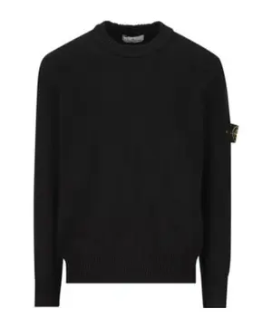 Stone Island Logo Patch Crewneck Jumper - Black