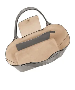 Longchamp Grained Leather Shoulder Bag With Snap Closure