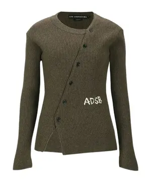 Andersson Bell Ribbed Knit Wool Blend Cardigan With Logo Embroidery
