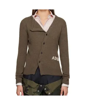 Andersson Bell Ribbed Knit Wool Blend Cardigan With Logo Embroidery