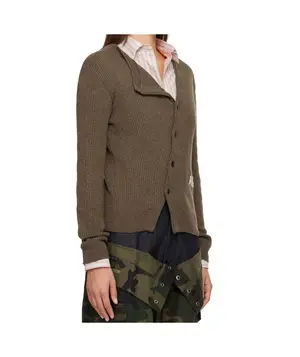 Andersson Bell Ribbed Knit Wool Blend Cardigan With Logo Embroidery