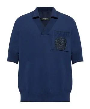 Balmain Cusson Embroidered Knit Polo Shirt - Navy Blue