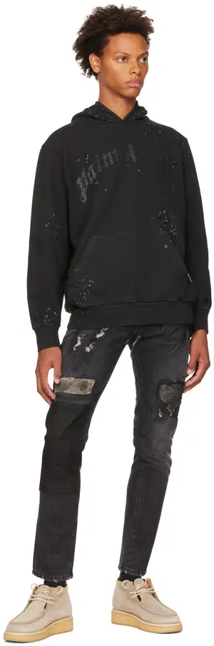 Palm Angels Logo Distressed Hoodie - Black