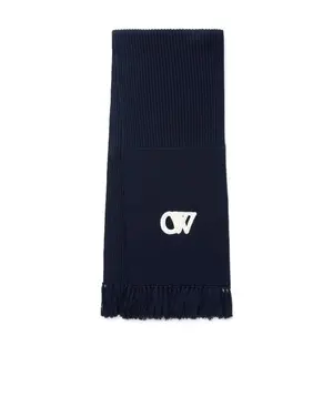 Off-White Logo Embroidered Fringed Edge Scarf - Black