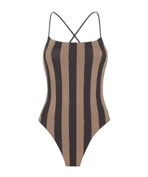 Fendi Pequin Striped One-piece Swimsuit - Brown