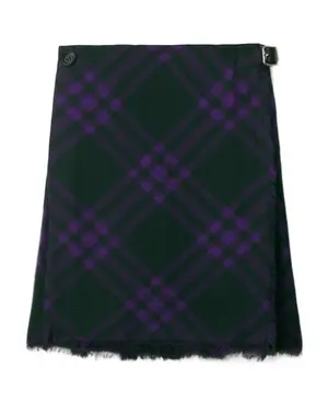 Burberry Checkered Wrap Skirt With Frayed Hem