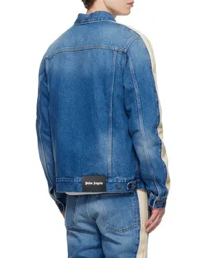 Palm Angels Logo Denim Track Jacket With Striped Sleeves - Blue