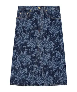 GANNI Lazer Denim Midi Skirt - Blue