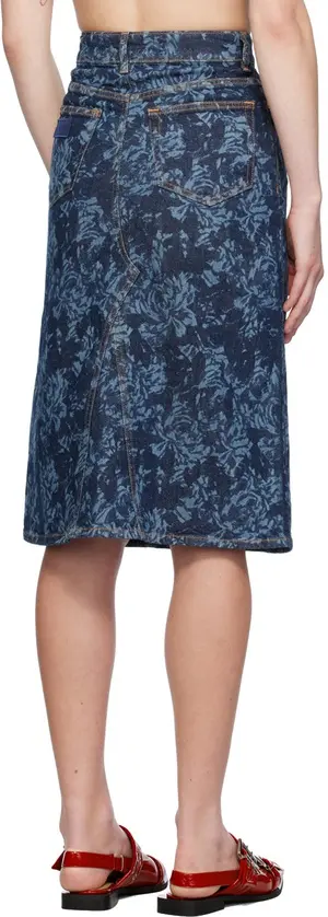 GANNI Lazer Denim Midi Skirt