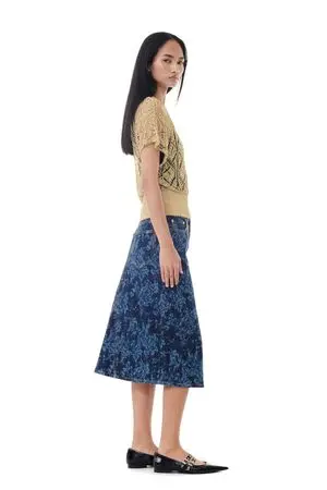 GANNI Lazer Denim Midi Skirt