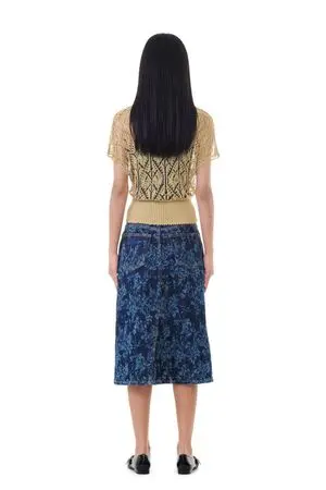GANNI Lazer Denim Midi Skirt