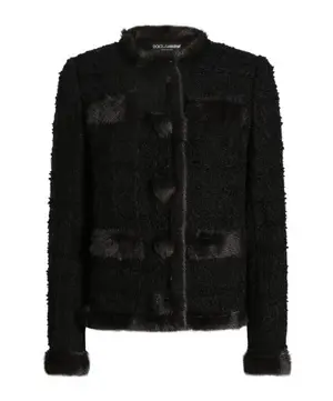 Dolce & Gabbana Single-breasted Fur-trimmed Tweed Jacket