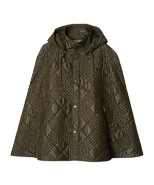 Burberry Quilted Nylon Blend Cape With Drawstring Hood - Swamp Green