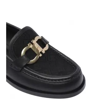 FERRAGAMO Gancini Jacquard Loafers - Black