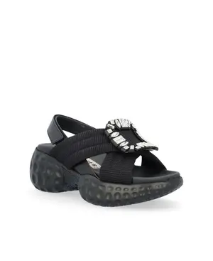 ROGER VIVIER Viv' Run Light Strass Buckle Sandals - Black