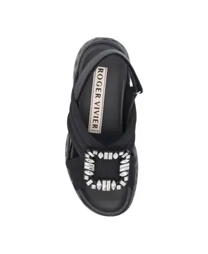 ROGER VIVIER Viv' Run Light Strass Buckle Sandals - Black