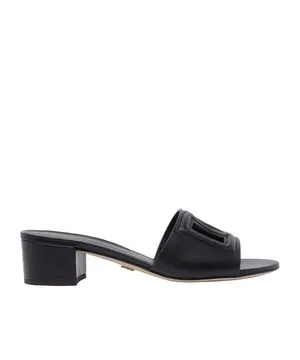 Dolce & Gabbana Cut-out Logo Detailed Block Heel Slides - Black