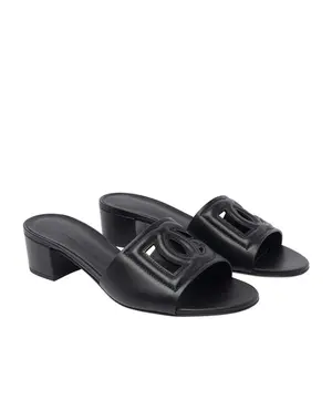 Dolce & Gabbana Cut-out Logo Detailed Block Heel Slides - Black