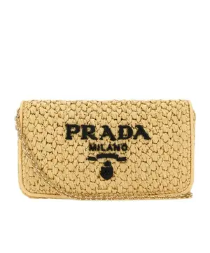 Prada Logo-embroidered Chain-linked Crochet Shoulder Bag