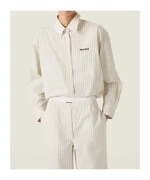 Miu Miu Striped Logo Embroidered Shirt - White
