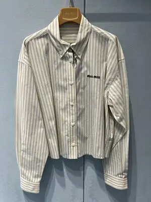 Miu Miu Striped Logo Embroidered Shirt - White