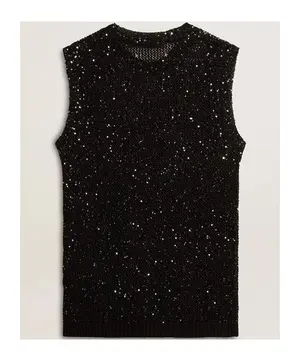 GOLDEN GOOSE Sequined Mesh Knitted Tank Top