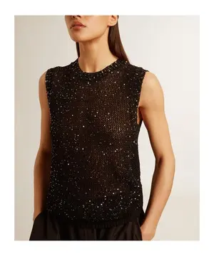 GOLDEN GOOSE Sequined Mesh Knitted Tank Top