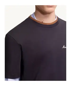 Moncler Logo Embroidered Crewneck T-shirt - Navy Blue